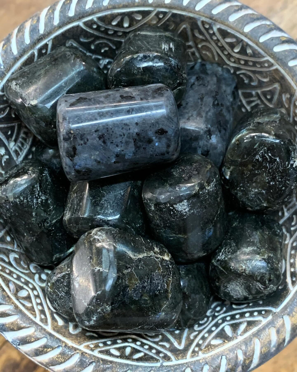 Larvikite Tumble Stone – Rainbow Runner Hamilton